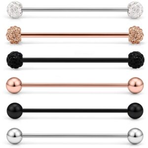 lcolyoli 16g industrial barbell surgical steel short cartilage earring body piercing jewelry for women men bar 1 1/4 inch(32mm) 6 pieces rose gold black silver