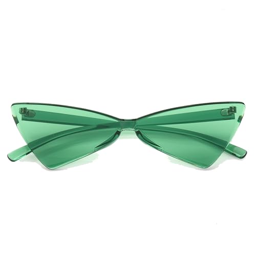 OLIN Triangle Thick Rimless Sunglasses One Piece Colored Transparent glasses For Women and Men, Green