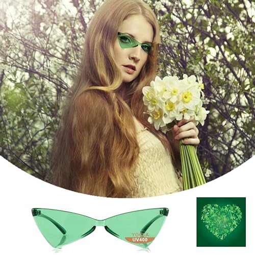 OLIN Triangle Thick Rimless Sunglasses One Piece Colored Transparent glasses For Women and Men, Green