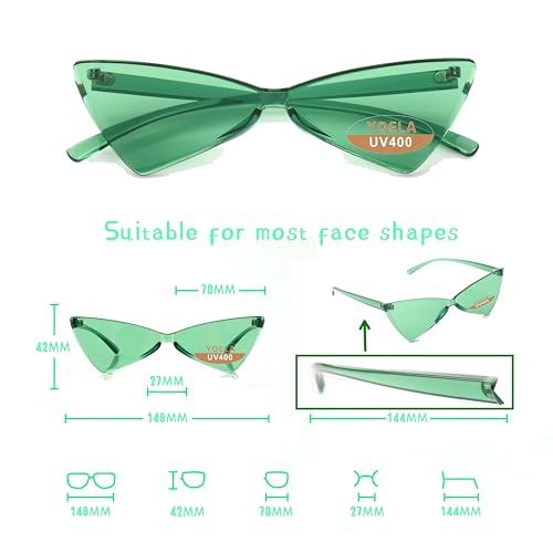 OLIN Triangle Thick Rimless Sunglasses One Piece Colored Transparent glasses For Women and Men, Green