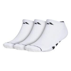 adidas men's cushioned no show socks (3-pair), white/black/clear onix grey, large