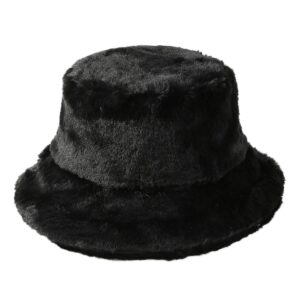 tngan winter bucket hat women men warm hats vintage faux fur fisherman cap (one size, black)