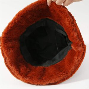 Tngan Winter Bucket Hat Women Men Warm Hats Vintage Faux Fur Fisherman Cap (One Size, Black)