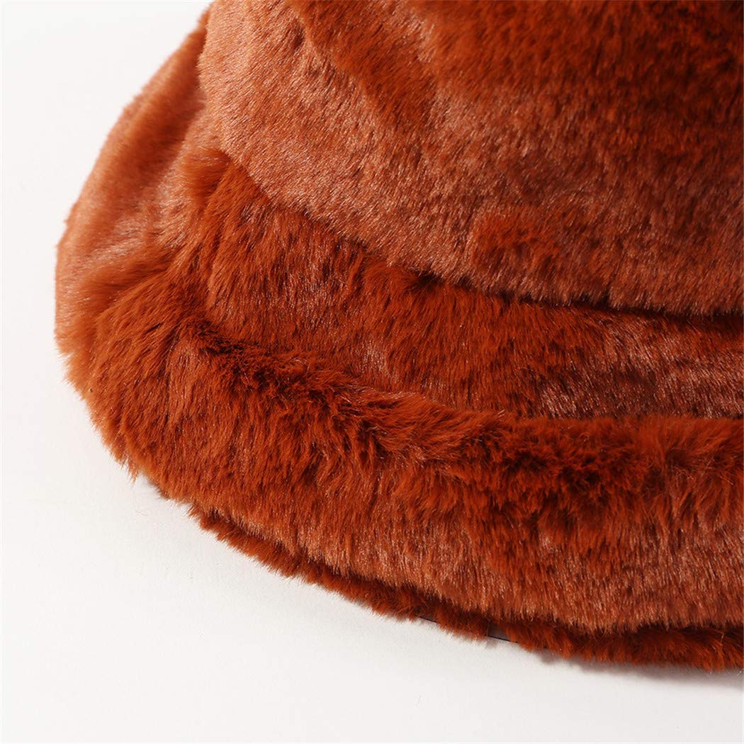 Tngan Winter Bucket Hat Women Men Warm Hats Vintage Faux Fur Fisherman Cap (One Size, Black)