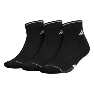 adidas men's cushioned quarter socks (3-pair), black/white/onix grey, large