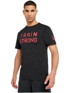 reebok train strong tee, black, large