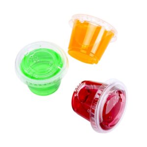 TashiBox [200 Sets - 1 oz.] Jello Shot Cups with lids, plastic disposable portion cups with lids, Small Souffle Cups, 1 Ounces Condiment Cups, Stackable Dipping Sauce Cups, for Party, Meal Prep