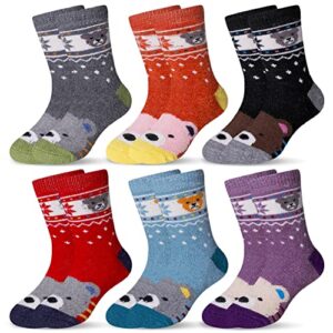 eocom 6 pairs children's winter warm wool animal crew socks kids boys girls socks (6 pairs bear, 4-7 years)