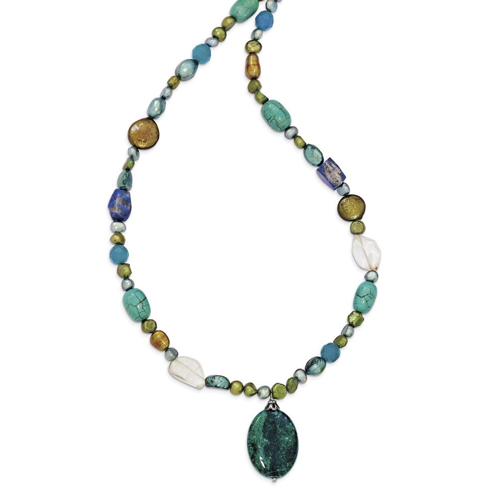 FB JEWELS Sterling Silver Citrine Lapis Agate Howlite Jade Chrysocolla Chain Necklace