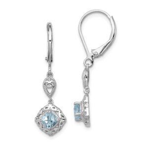 fb jewels sterling silver rhodium-plated aquamarine lever back earrings