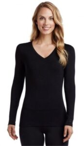 cuddl duds softwear with stretch long sleeve v-neck top for women (black) (medium)