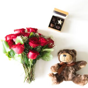 From You Flowers - One Dozen Red Roses & Chocolate & Teddy Bear with Glass Vase (Fresh Flowers) Birthday, Anniversary, Get Well, Sympathy, Congratulations, Thank You