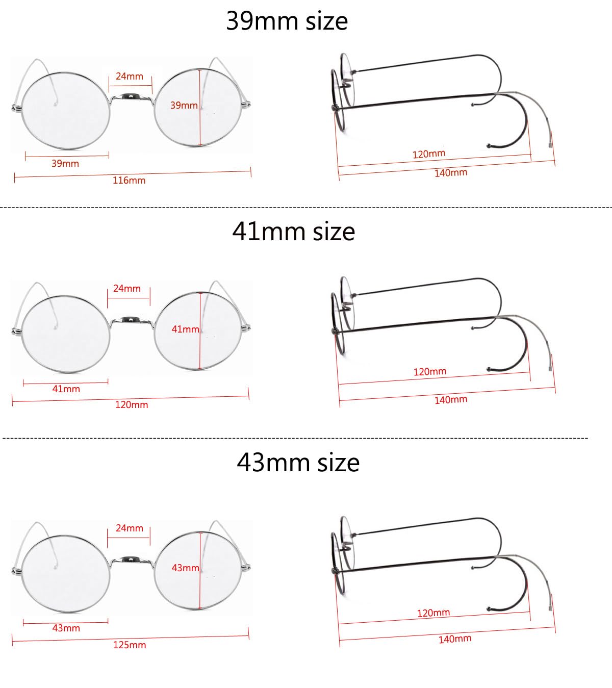 Agstum Retro Small Round Optical Rare Wire Rim Eyeglasses Frame (Gunmetal, 43)