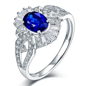 lanmi 14k white gold natural blue sapphire diamonds ring engagement wedding band for women