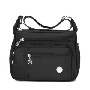 keepop crossbody bag for women, multi pocket waterproof lightweight nylon purse shoulder bag black l