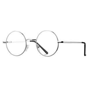 pro acme non prescription clear lens glasses retro small round metal frame (silver)