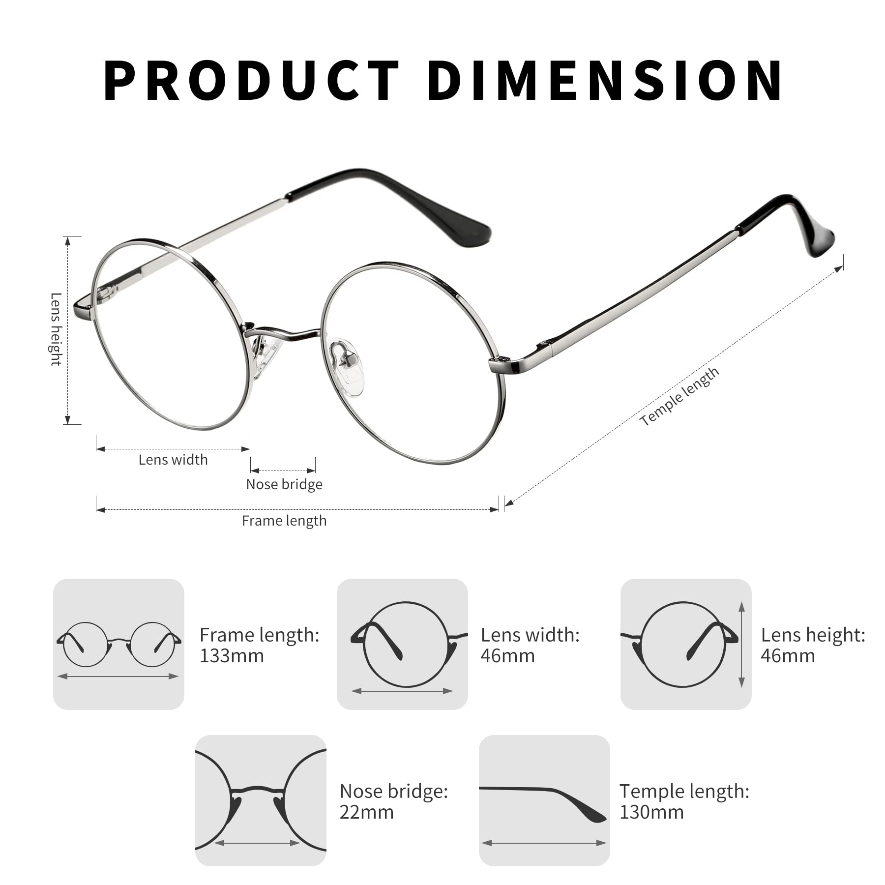 Pro Acme Non Prescription Clear Lens Glasses Retro Small Round Metal Frame (Silver)