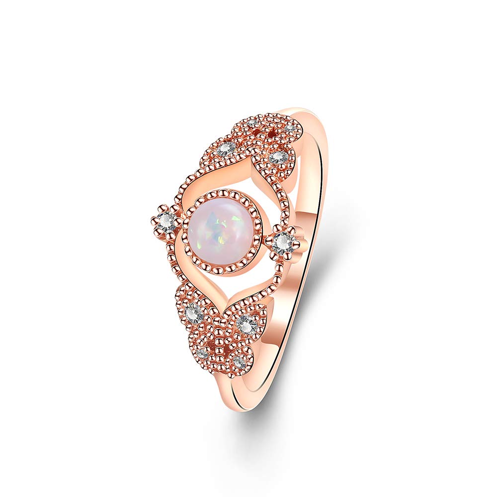 YAZILIND Rose Gold Plated Opal Cubic Zirconia Wedding Engagement Ring Women Jewelry Gift Size 8