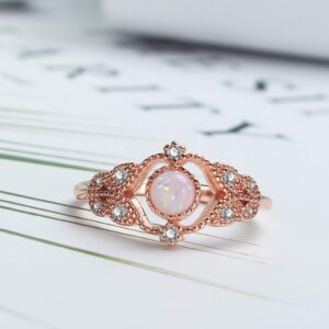 YAZILIND Rose Gold Plated Opal Cubic Zirconia Wedding Engagement Ring Women Jewelry Gift Size 8