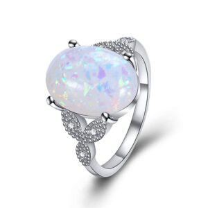 yazilind platinum plated wedding ring opal cubic zirconia engagement women jewelry gift size 9