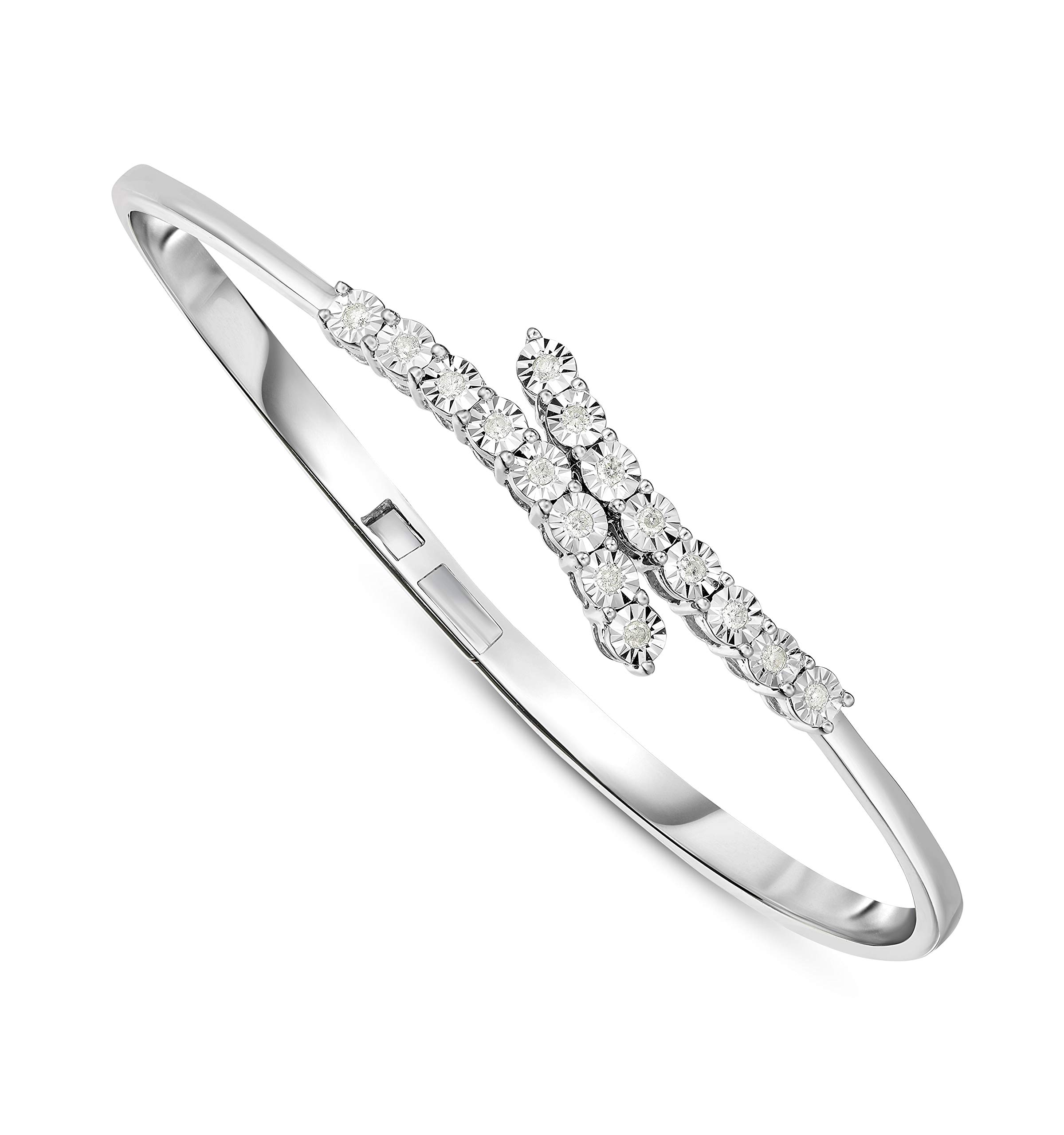 NATALIA DRAKE 1/4 Cttw Diamond Open Cuff Bangle Bracelet for Women in Rhodium Plated 925 Sterling Silver Large Size 8 Inches Color H-I/Clarity I2-I3