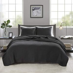 madison park keaton quilt set-casual channel stitching design all season, lightweight coverlet bedspread bedding, shams, king/cal king(104"x94"), stripe black