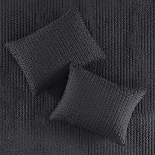 Madison Park Keaton Quilt Set-Casual Channel Stitching Design All Season, Lightweight Coverlet Bedspread Bedding, Shams, King/Cal King(104"x94"), Stripe Black