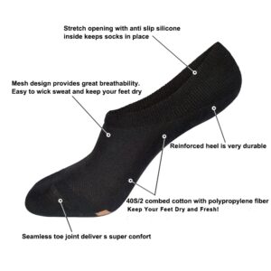 TISOKS Men's and Women's 6-Pack Black Odor Free Sweat Wicking No-Show Socks