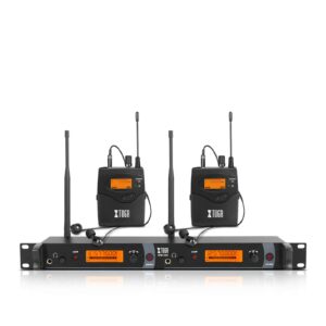 xtuga iem1200 wireless in ear monitor system 2 channel 2/4 bodypacks monitoring with in earphone wireless type used for stage, studio and church (2 bodypacks)