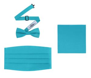 men's 3 piece formal accessory set with bow tie, cummerbund & pocket hanky (teal)