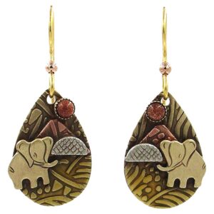 silver forest elephant on teardrop with goldstone ne-1478