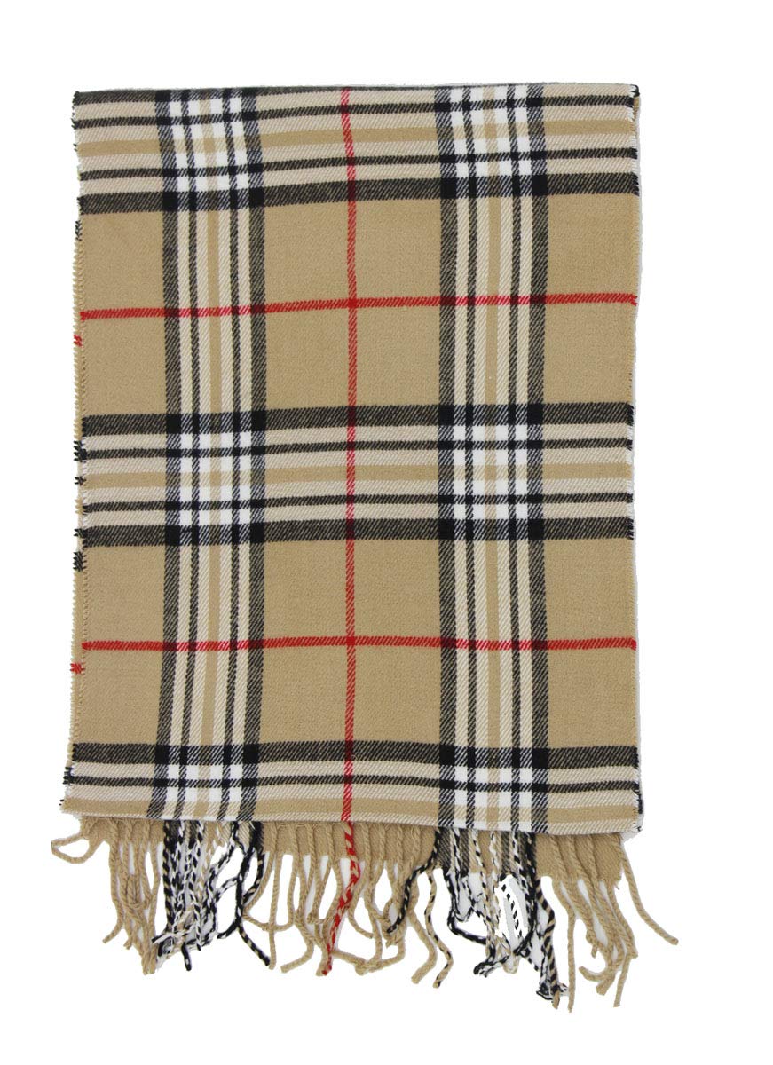 Cirrus Soft Cashmere Feel Plaid Check and Solid Winter Scarf (Classic Camel Plaid)