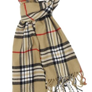 Cirrus Soft Cashmere Feel Plaid Check and Solid Winter Scarf (Classic Camel Plaid)