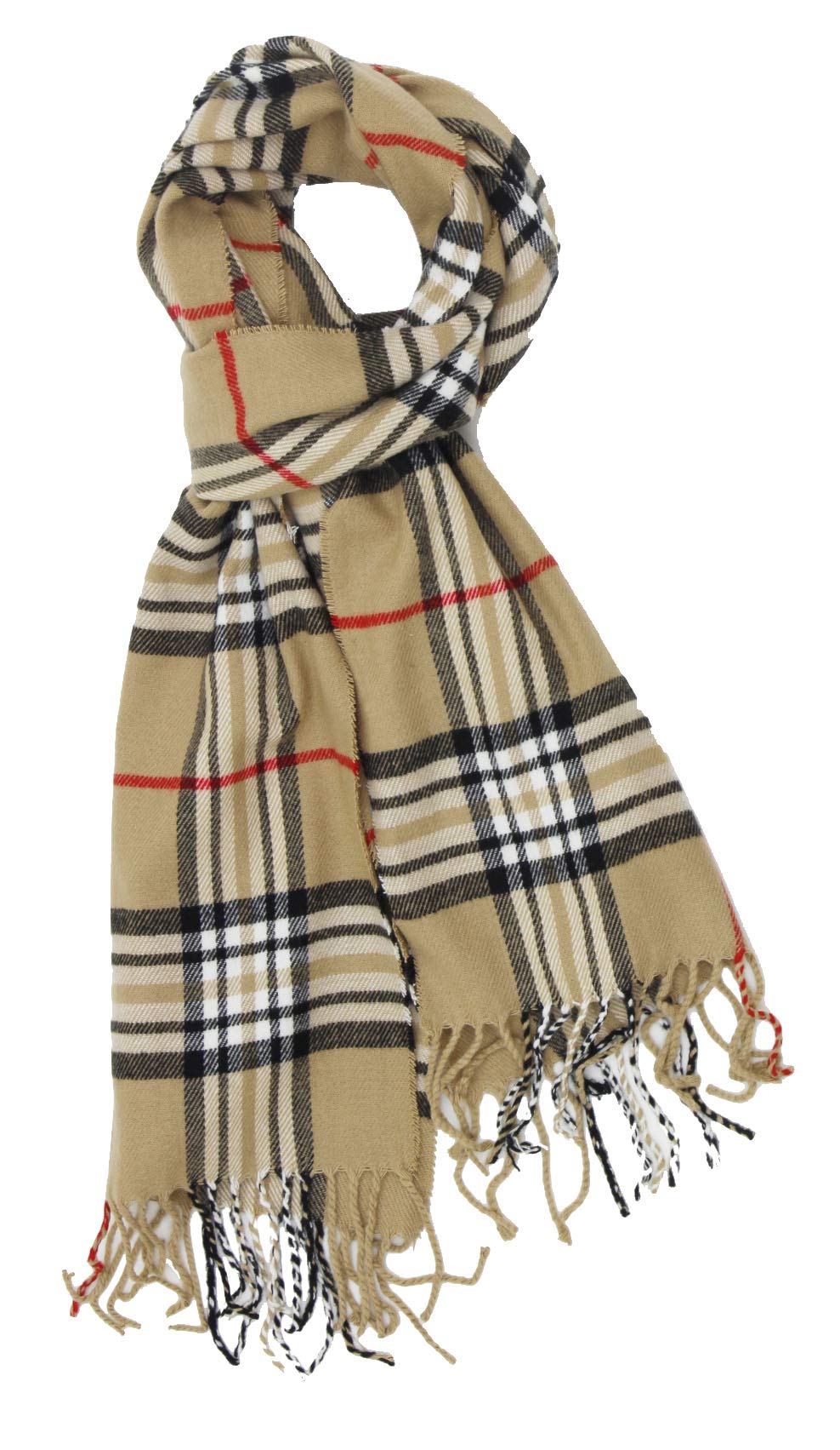 Cirrus Soft Cashmere Feel Plaid Check and Solid Winter Scarf (Classic Camel Plaid)