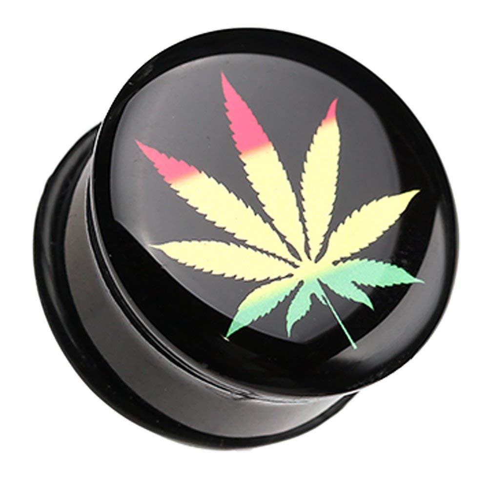 Covet Jewelry Rasta Cannibis Single Flared Ear Gauge Plug (5/8" (16mm))