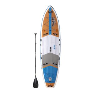 thurso surf max multi-purpose inflatable stand up paddle board sup 11'6 x 34'' x 6'' two layer deluxe package includes carbon shaft paddle/2+1 quick lock fins/leash/pump/roller backpack