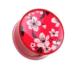 covet jewelry sakura cherry blossom single flared ear gauge plug (7/16" (11mm))