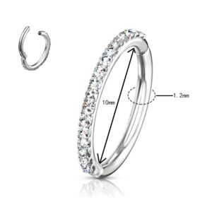 NewkeepsR 16G 10mm 316L Steel Orbital Conch Hoop Hinged Clicker Ring Rounded Clear Crystal Zirconia