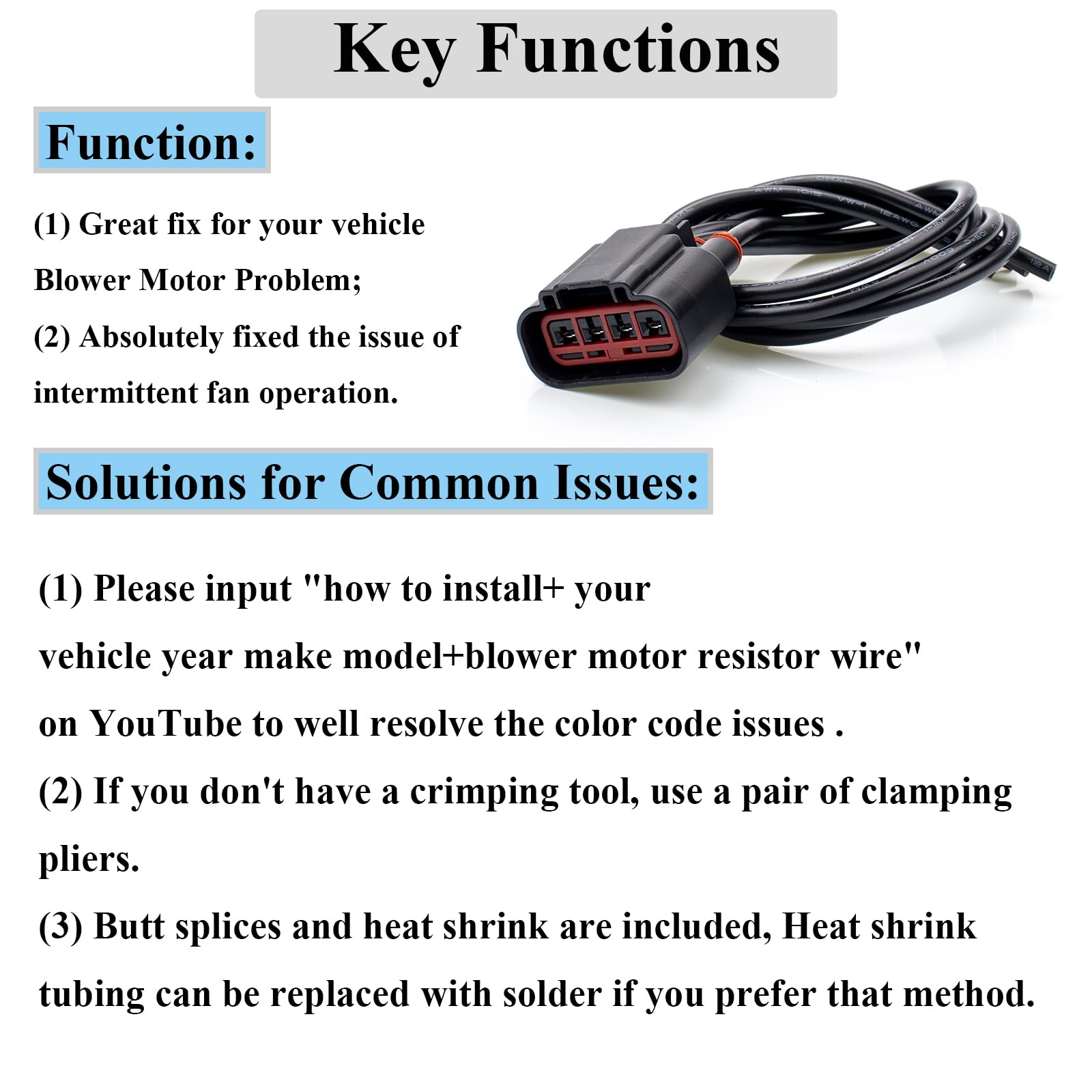 HOPUT WPT688 WPT 688 HVAC Blower Motor Resistor Connector Wire Harness Pigtail Assembly S1763 Compatible with Ford Explorer Escape Expedition Mustang Fiesta Lincoln Mark Lt Navigator, Mercury Mariner