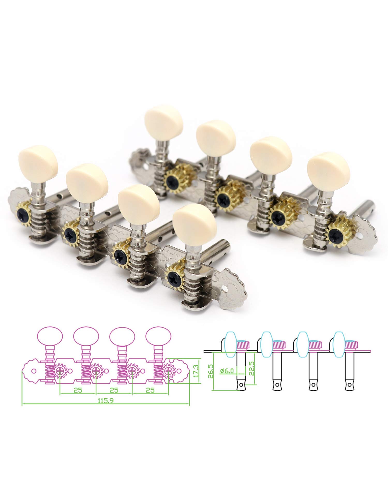 Metallor Guitar Machine Heads Tuning Pegs Tuning Keys for Mandolin Banjo and 8 String Guitars Instruments Double Hole Chrome Plating 4L 4R.