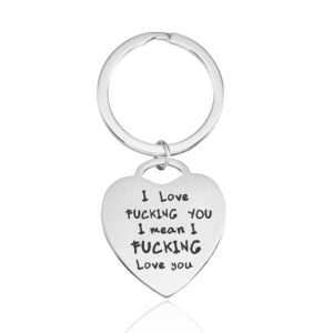 meiligo® fashion valentine's day i love fucking you letter bracelet key chain dog tag charm pendant couples love lettering tag necklace jewelry (love heart keychain)