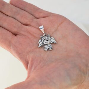 The Magic Zoo Sterling Silver Yorkie Angel Pendant for Necklace – Handcrafted in the USA Yorkie Jewelry Gifts for Women – Yorkshire Terrier Lover