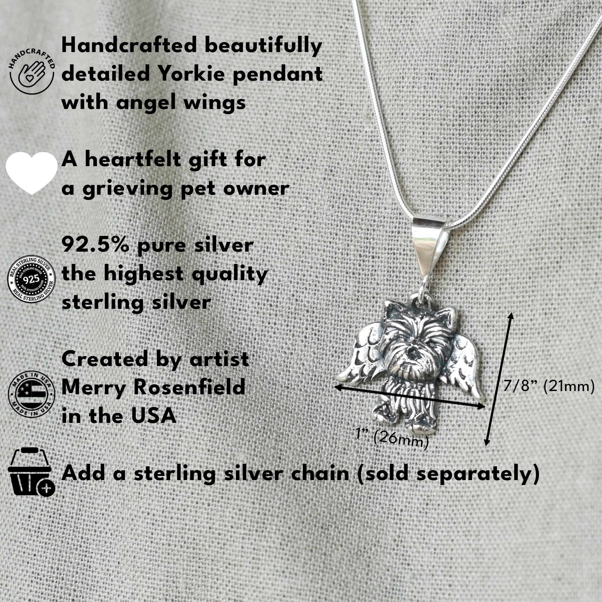 The Magic Zoo Sterling Silver Yorkie Angel Pendant for Necklace – Handcrafted in the USA Yorkie Jewelry Gifts for Women – Yorkshire Terrier Lover