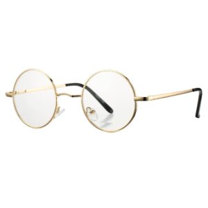 coasion vintage round clear glasses small metal frame non prescription lens eyeglasses (gold)