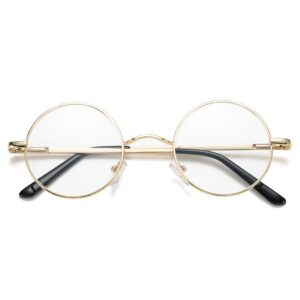 COASION Vintage Round Clear Glasses Small Metal Frame Non Prescription Lens Eyeglasses (Gold)