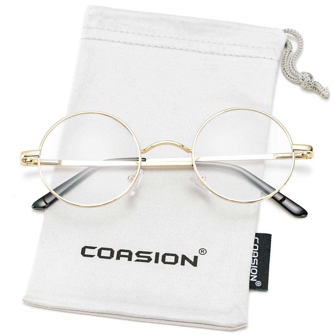 COASION Vintage Round Clear Glasses Small Metal Frame Non Prescription Lens Eyeglasses (Gold)