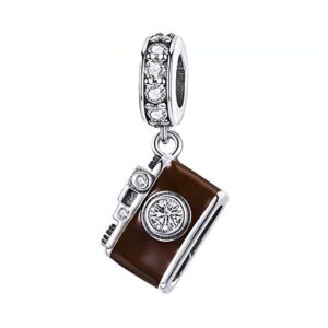 abaola camera charm 925 sterling silver charm beads for fashion charms bracelet & necklace (coffee)