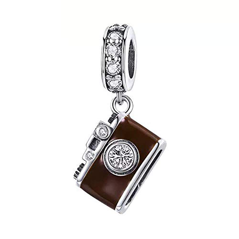 ABAOLA Camera Charm 925 Sterling Silver Charm Beads for Fashion Charms Bracelet & Necklace (Coffee)