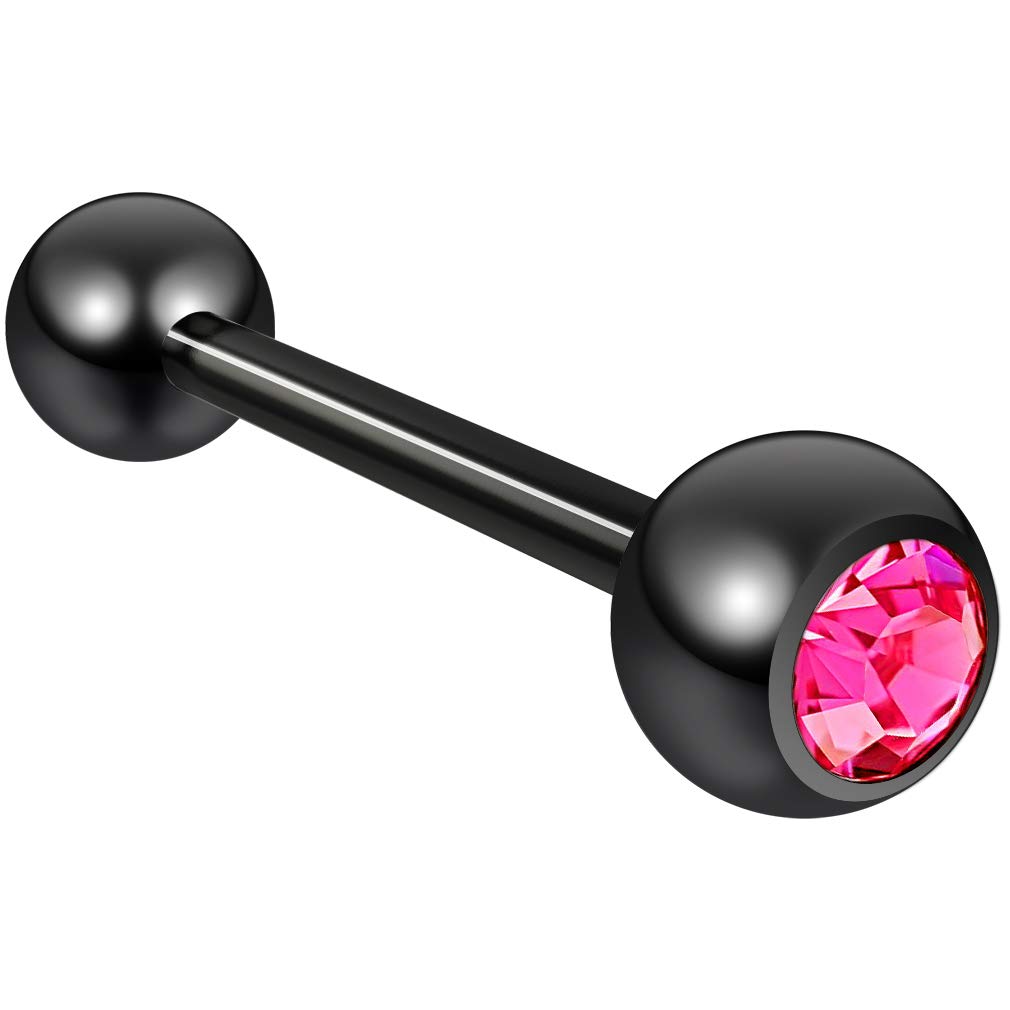 Evonix 14g 16mm Black Rose Gem Tongue Ring Crystal Piercing Jewelry Sparkling Stud Rings For Women 5/8