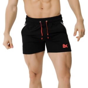 brokig men's 5" gym bodybuilding shorts running workout lightweight shorts elastic waistband with pockets (medium, classic black)